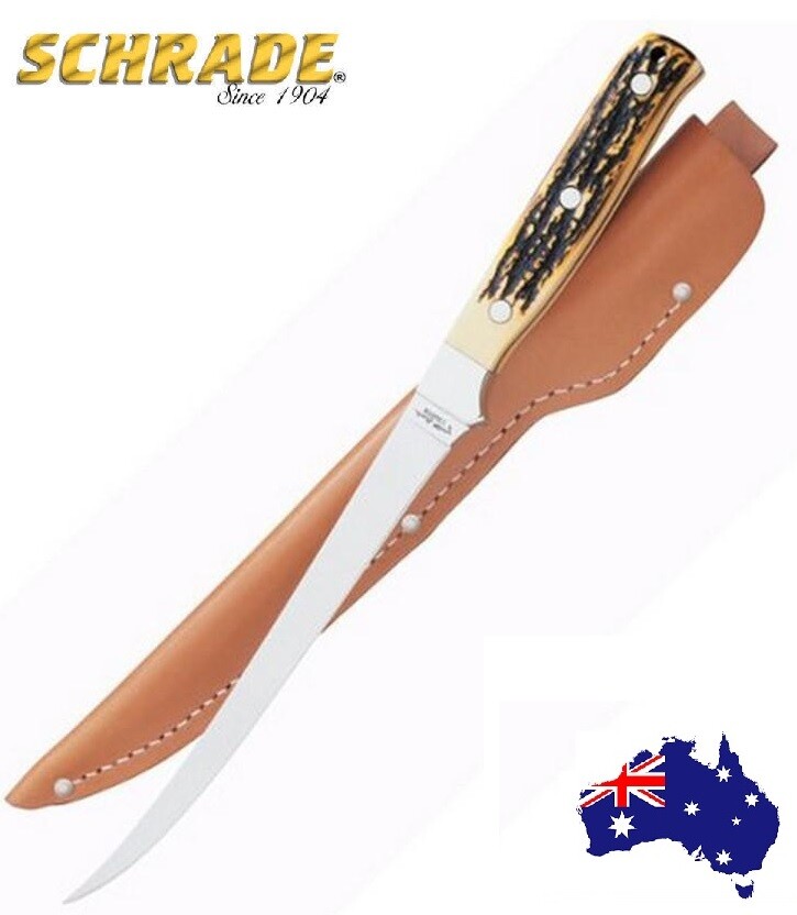 SCHRADE OLD TIMER - UNCLE HENRY FILLET KNIFE + LEATHER SHEATH! FISH ...