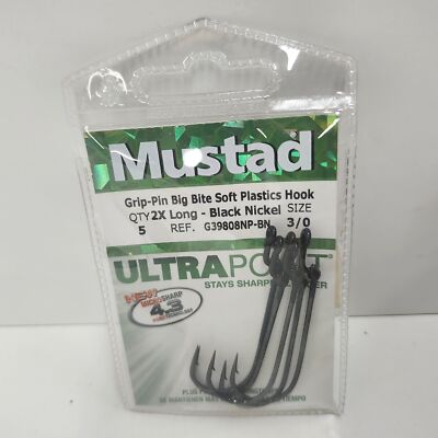 Mustad UltraPoint Grip Pin 2X Fine Wire 5 Pack Fish Hooks Size 3/0 ...