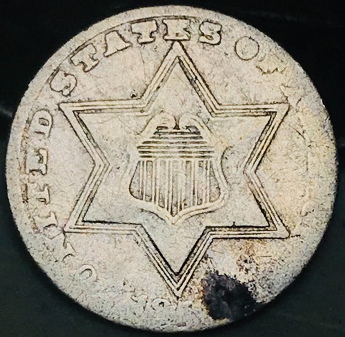 1854-1858 Three Cent Silver Piece Trime 3c Type 2 Ungraded Worn US Coin ...