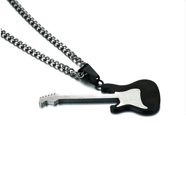 Electric Guitar Pendent Necklace - Black Stainless Steel with Chain ...
