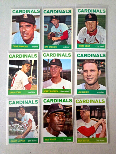 Lot of 9 1964 Topps ST. LOUIS CARDINALS vintage baseball KEN BOYER ...