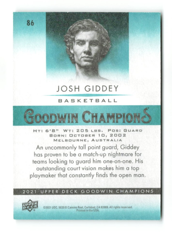 2021 Upper Deck Goodwin Champions Josh Giddey #86 Basketball Card | eBay
