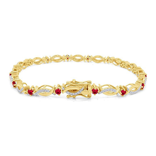Link Bracelet for Women Simulated Ruby and Cubic Zirconia 925 Sterling ...