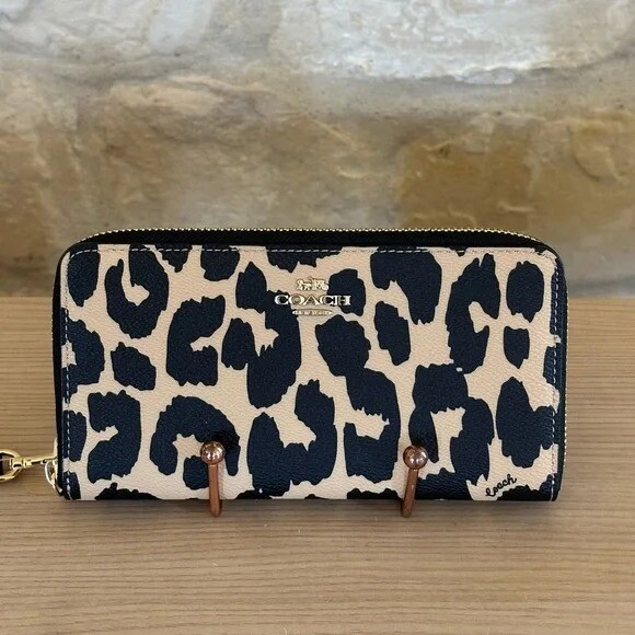 Coach Gallery Tote Signature Canvas Leopard Print Brown Black Bag ...