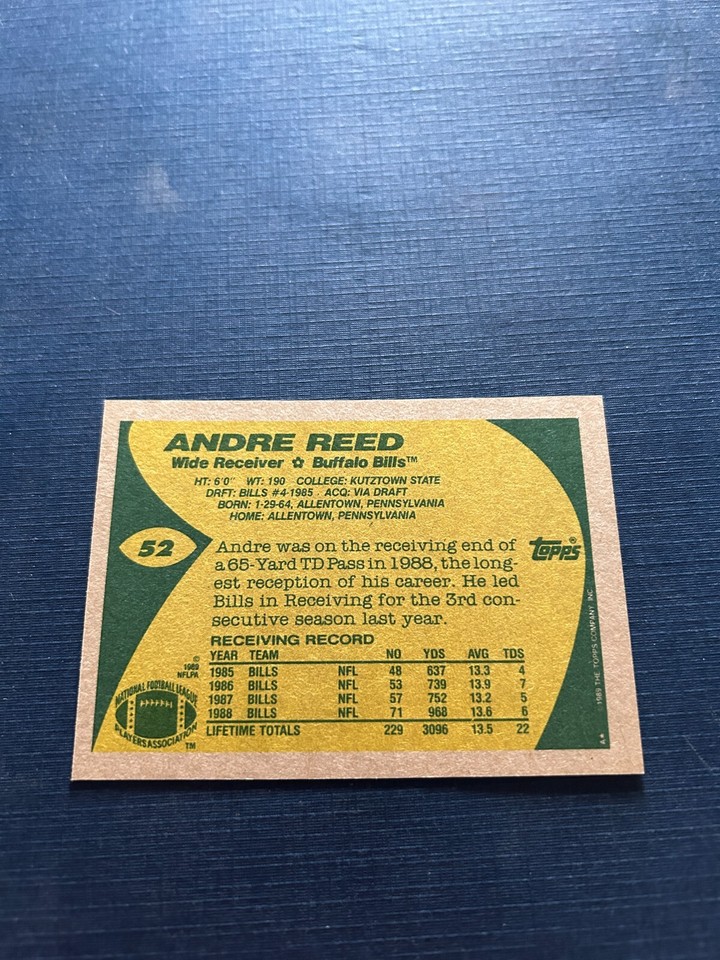 1989 Topps Football Andre Reed #52 HOF Set Break NM-MT | eBay
