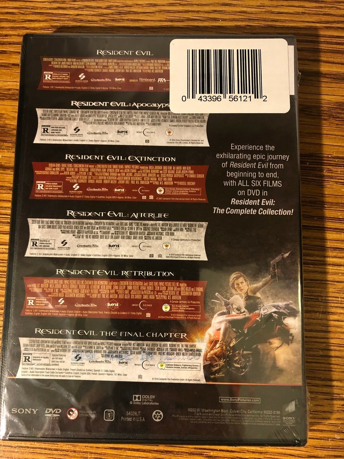 RESIDENT EVIL COMPLETE COLLECTION 1 2 3 4 5 6 FILM DVD SET HORROR NEW ...