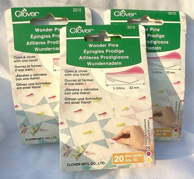 Clover WONDER PINS 20 Pieces Yellow & Pink Curved Safety Pin • 3 Packs ...