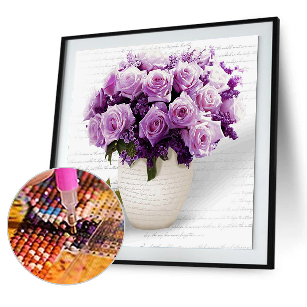Diamond Painting DIY 5D Embroidery Cross Stitch Craft Purple Flower ...