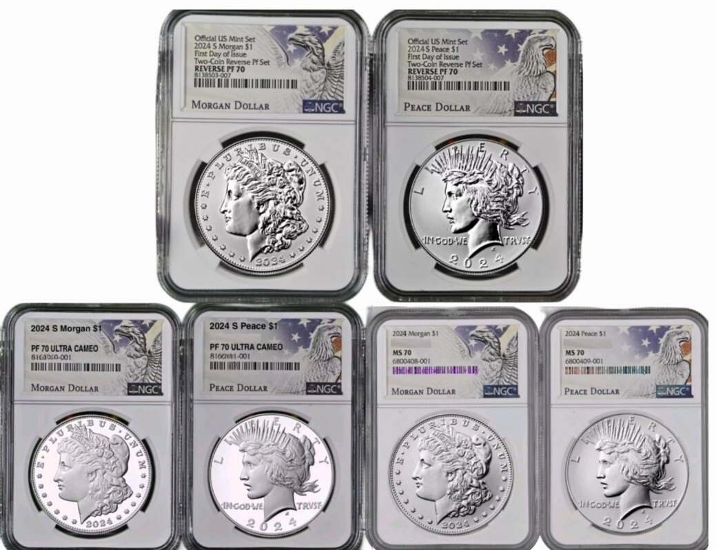 2024 6-Coin Set $1 Morgan & Peace Dollar NGC MS70 PF70 RP70 Reverse ...
