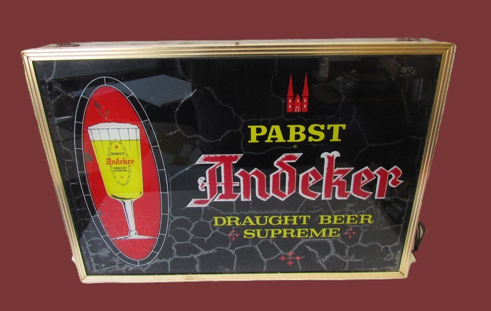 Vintage Pabst Andeker Beer Draught Supreme Lighted Sign Metal 20 x 14 ...
