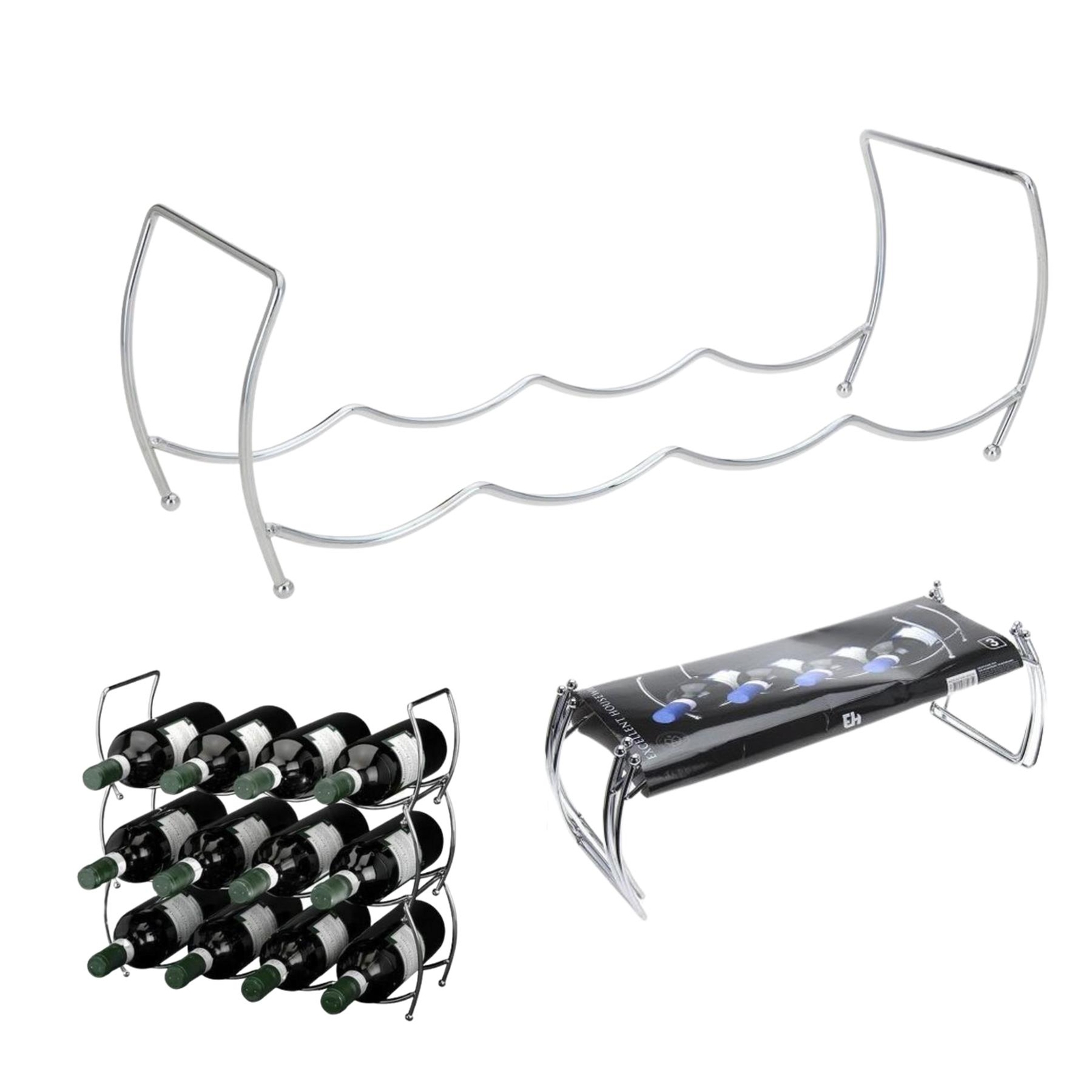 3 Tier Stackable Chrome Wine Storage Display Rack Holder Up To 12 ...