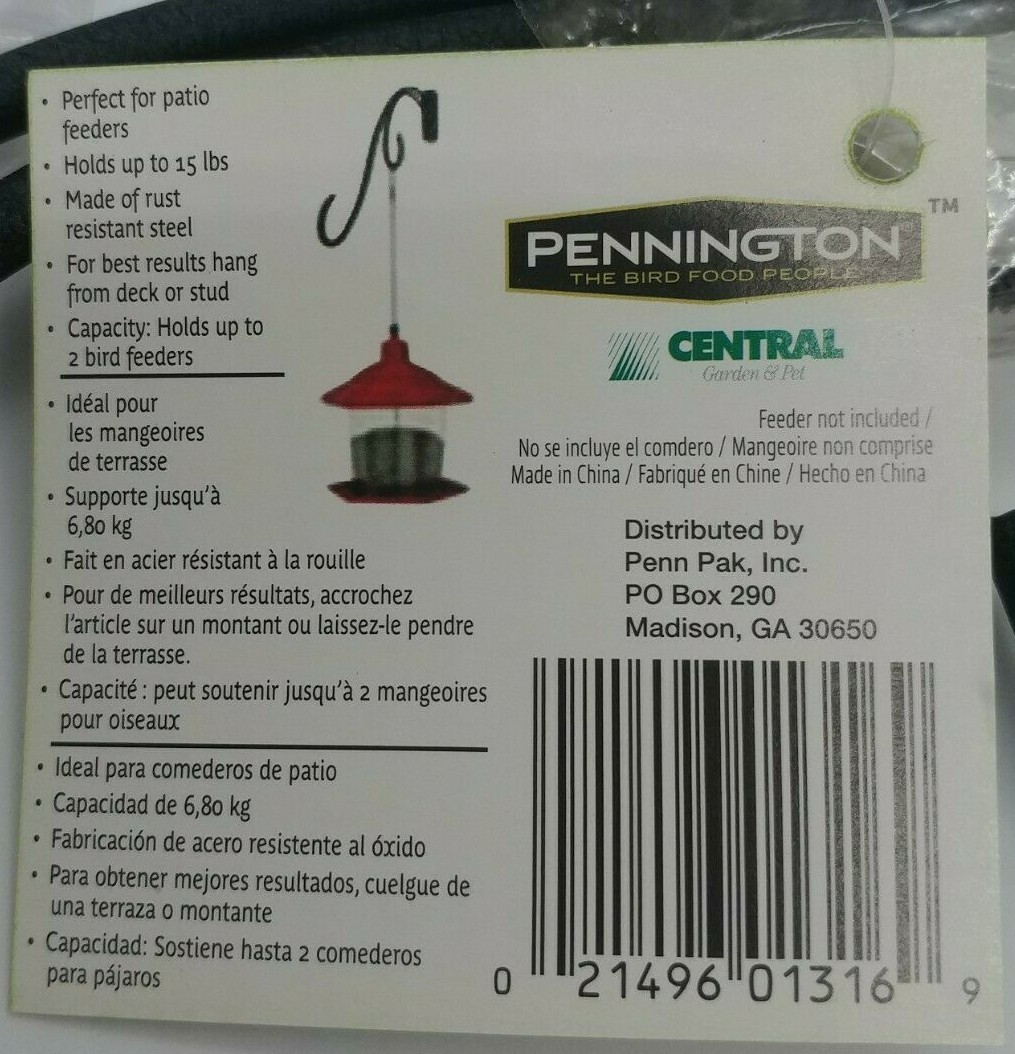 Pennington Garden Bird Feeder Garden Wall Hook-Double Black *Lot of 3 ...