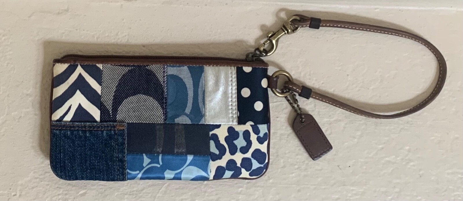 Coach Denim Patchwork with Flowers & Leather Wristlet… - Gem