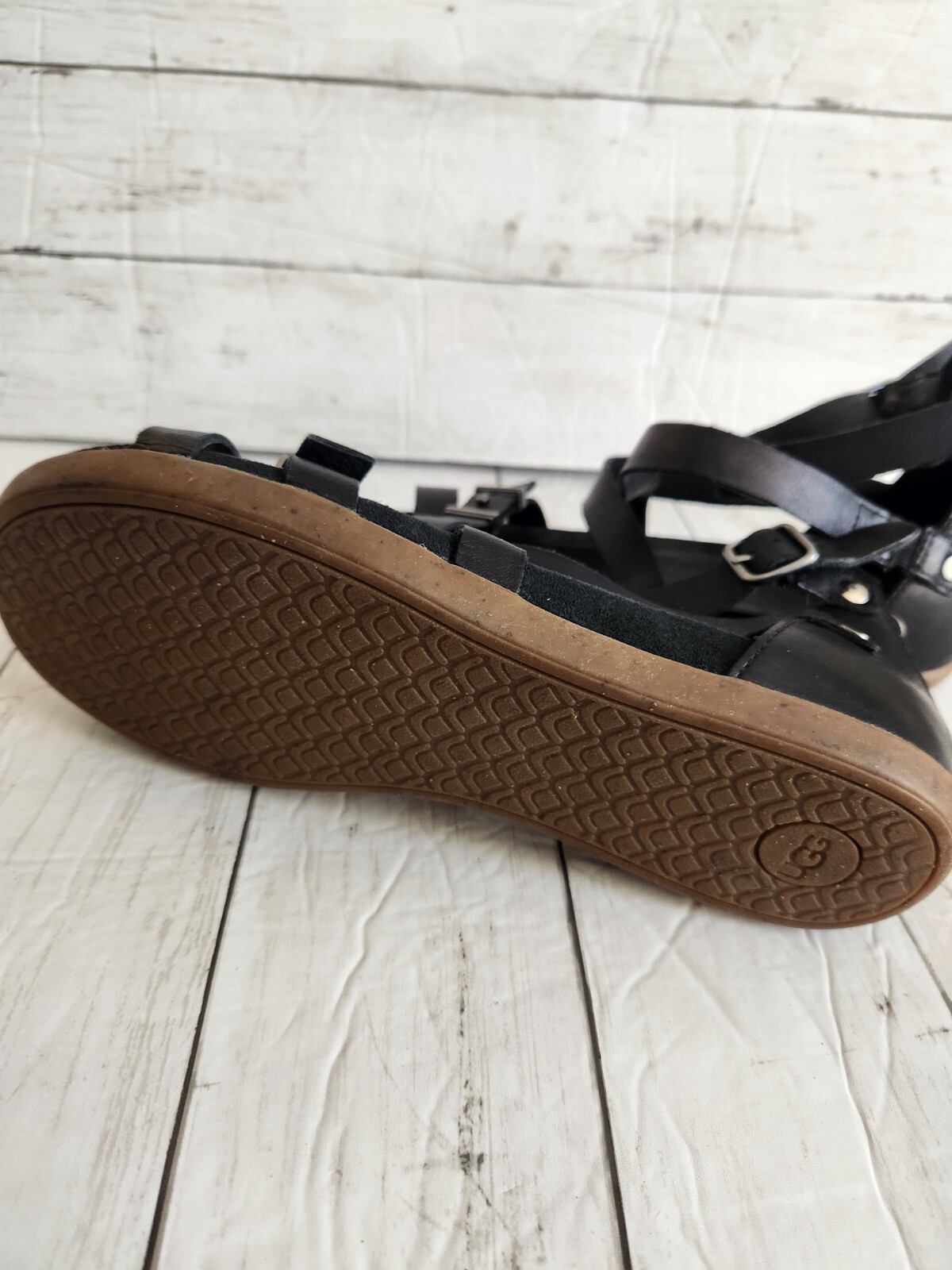 CUTE BLACK UGG LEATHER SANDLES SIZE 9.5 SILVER HARDWARE ZIPS IN BACK | eBay