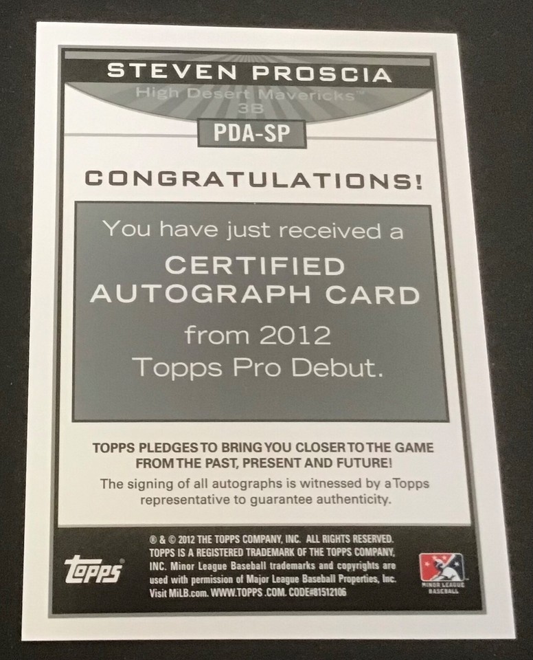 2012 Topps Baseball Autograph Trading Card PDA-SP Steven Proscia | eBay