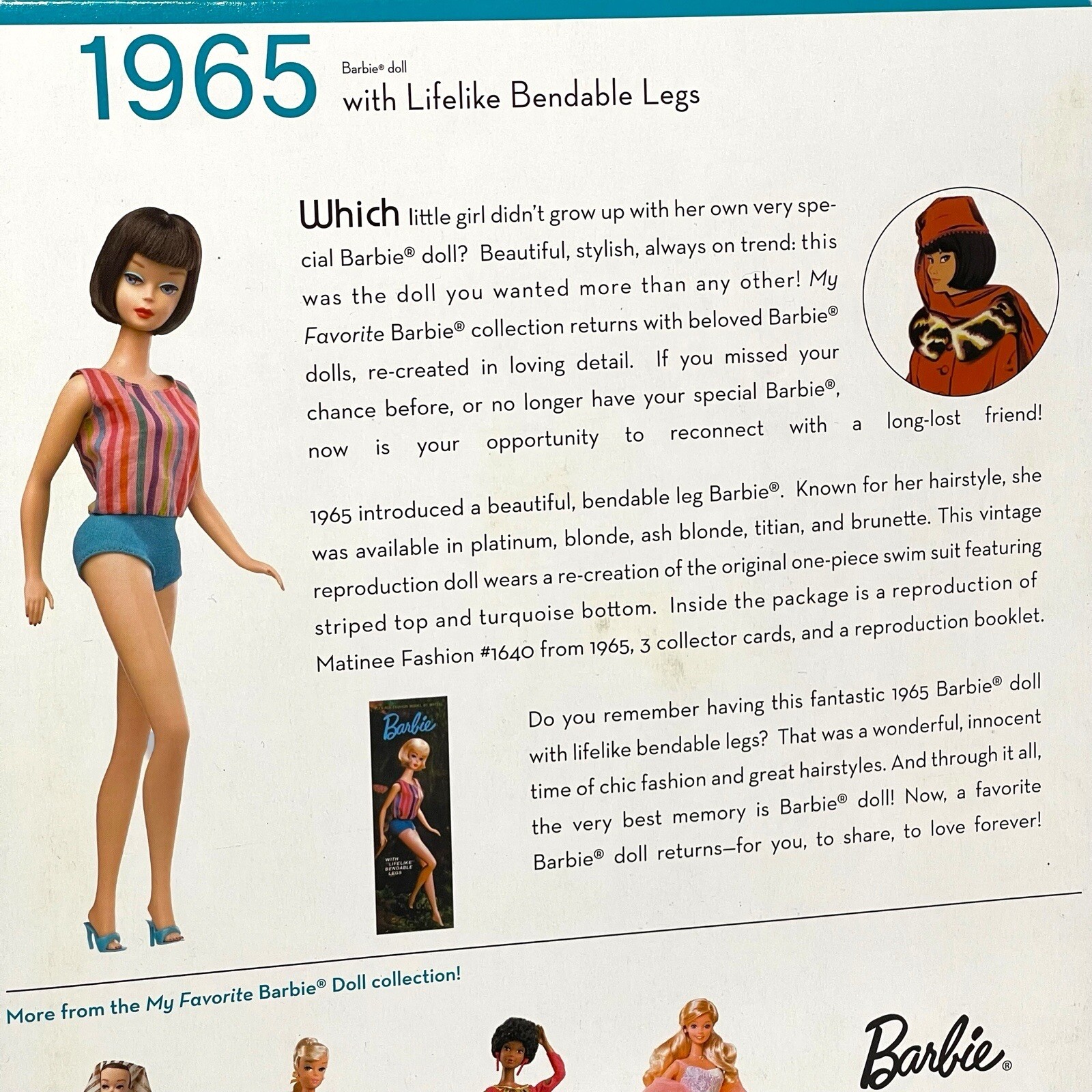 My Favorite Barbie 1965 Brunette Doll Lifelike Bendable Legs 2009 ...