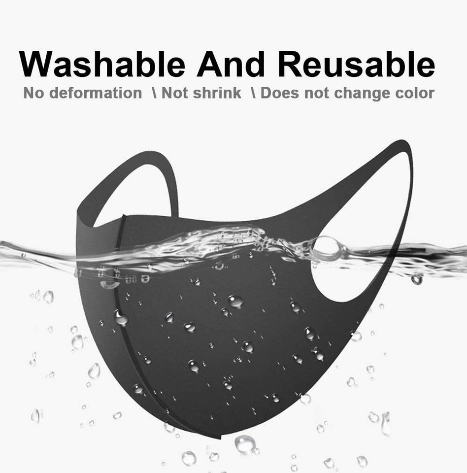 Fashion Nano-Silver Face Mask 3D Black Mask / Washable & Reusable (Pack ...