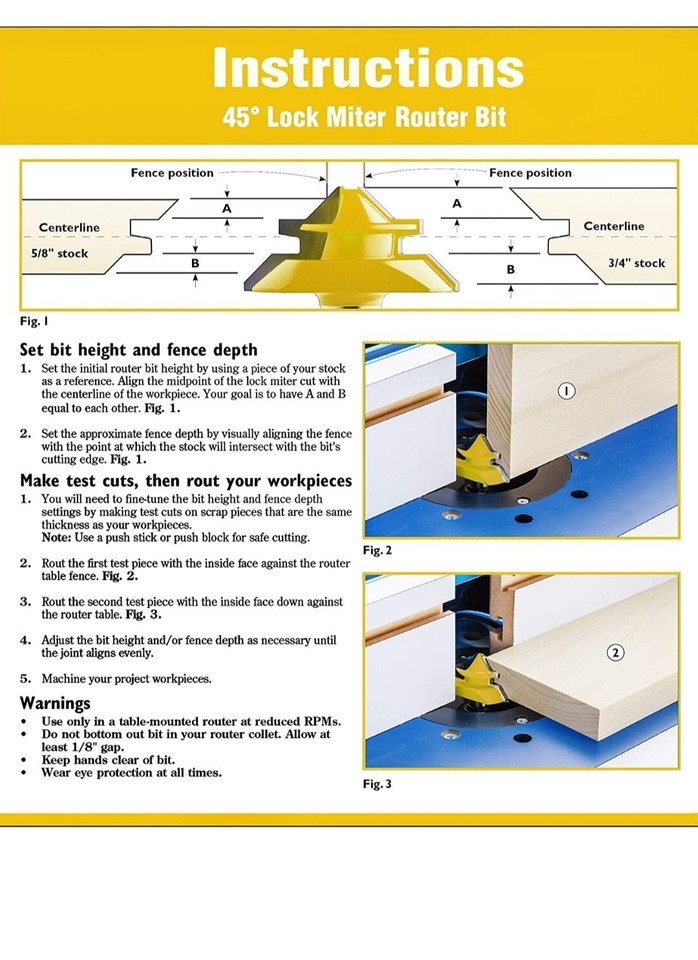 Meihejia 1/4 Inch Shank 45 Degree Lock Miter Router Bit 3/4 Inch Stock ...