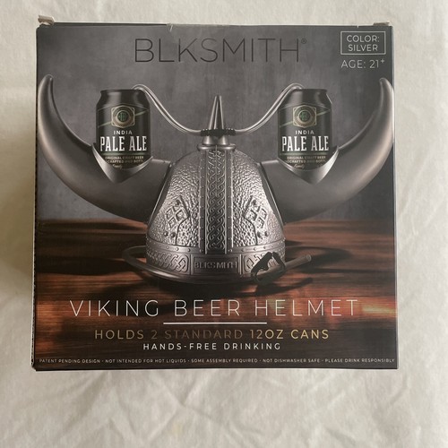 BLKSMITH Silver Viking Helmet Drinking Hat Fits 16-24" Head 2-12oz Cans ...
