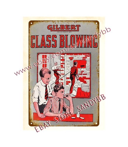 man cave advertising wall art Gilbert Glass Blowing 1909 ARTS metal tin ...