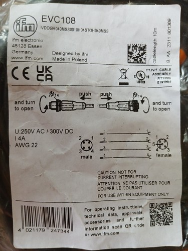 IFM ELECTRONIC EVC108 M12 CONNECTION CABLE 10m | eBay
