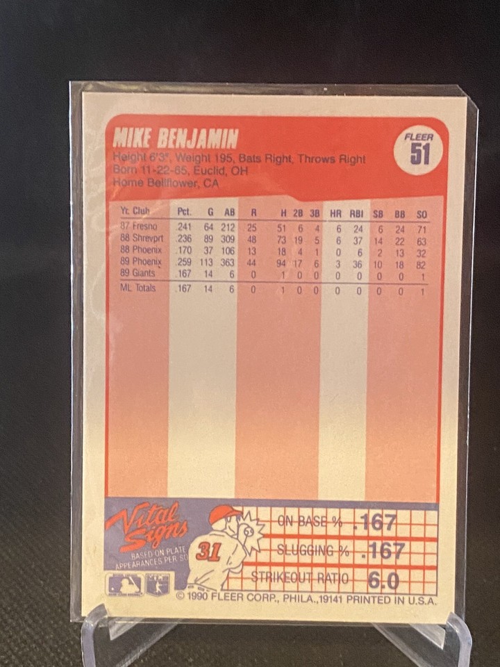 1990 Fleer Baseball #51 Mike Benjamin Rookie Card RC Giants | eBay