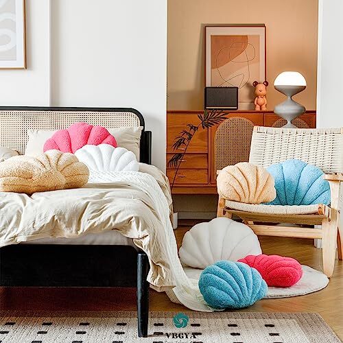 Soft Shell Pillows 18" White Seashell Shaped Accent Decorative Throw ...