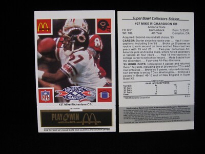 1986 Mike Richardson Chicago Bears McDonald's BLACK Game Card #27 | eBay
