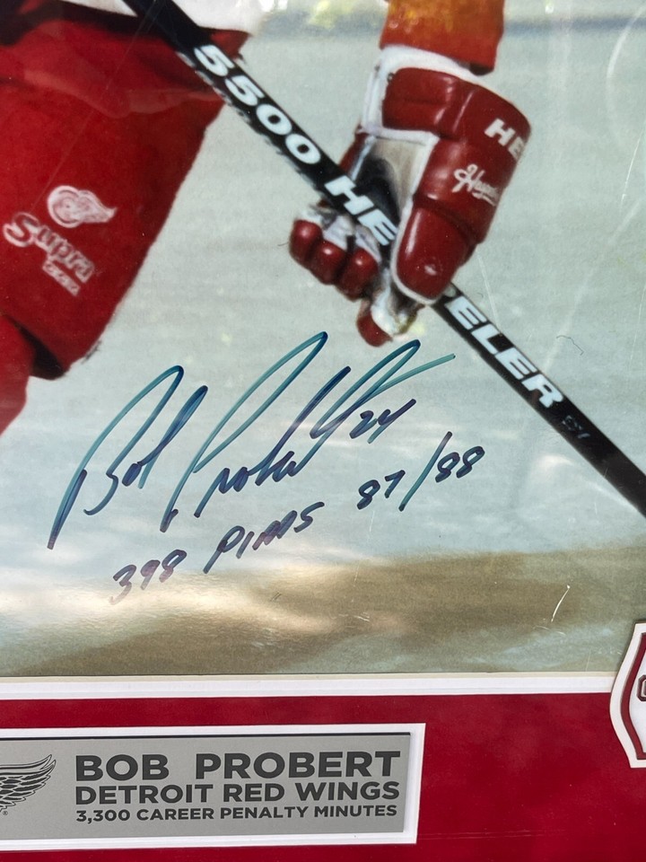Bob Probert Signed & Inscribed Detroit Red Wings Framed 16x20 Photo JSA ...