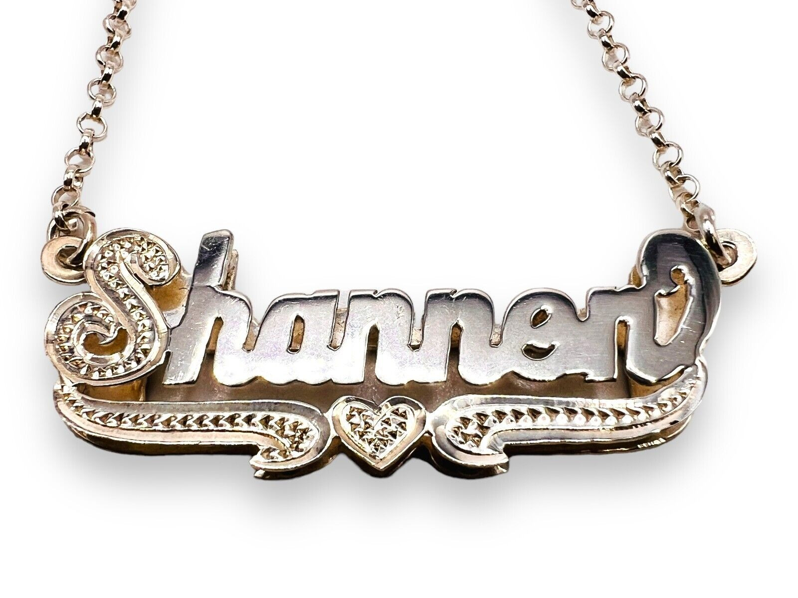 SHANNON Double Name Plate Word Necklace Solid 925 Ste… - Gem