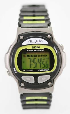 Acqua Watch Womens Plastic Black Rubber 30m Date 24hr Chrono Light ...