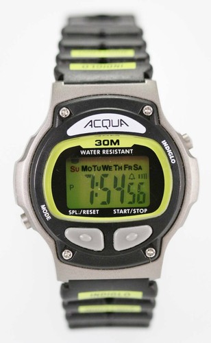 Acqua Watch Womens Plastic Black Rubber 30m Date 24hr Chrono Light ...