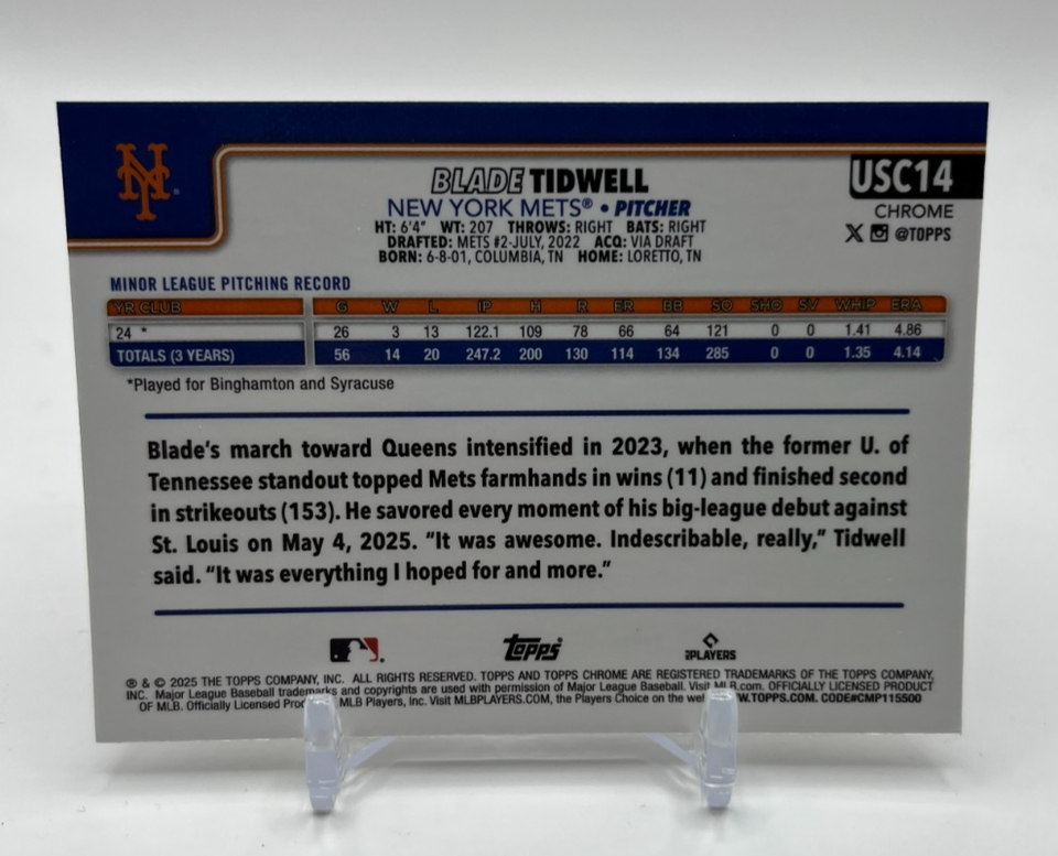 2025 Topps Chrome Update Blade Tidwell #USC14 Topps Logo Refractor (RC ...