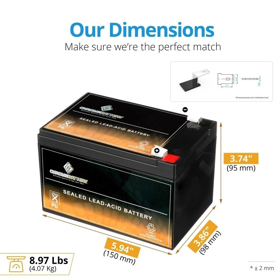 12V 15AH Sealed Lead Acid (SLA) Battery T2 Terminals for GoGo Scooter ...