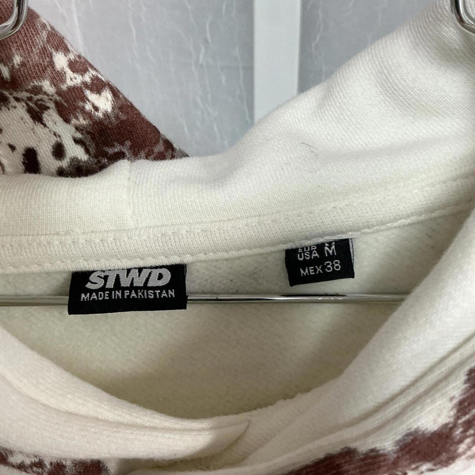 STWD Men's Hoodie Sweatshirt Brown and White Abstract Print Medium | eBay