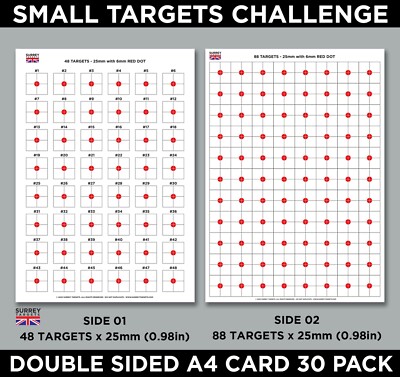 BENCHREST Shooting Targets 25mm A4 Sheets Airsoft Rifle Rimfire 2 Sided ...