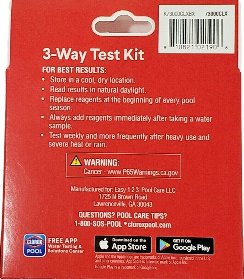 Clorox Pool and Spa 3 Way Test Kit Water Test for pH Chlorine Bromine ...