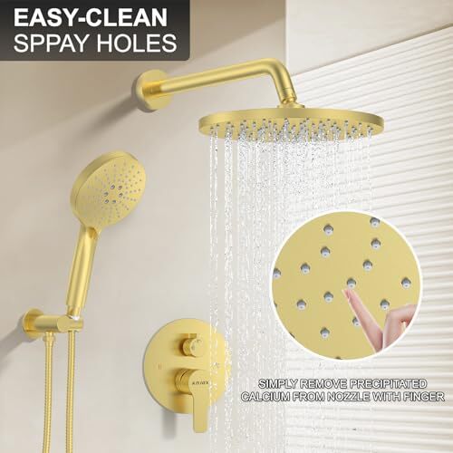 Shower Set - Brushed Gold Finish, Powerful High Pressure Showerhead ...