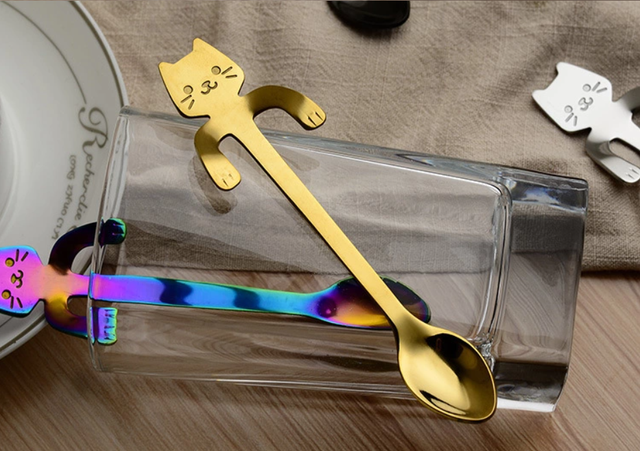 Stainless Steel Silver Cat Shape Metal Teaspoon, Coffee Spoon Flatware ...