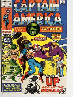 CAPTAIN AMERICA #130 1970 BRONZE AGE MARVEL COMICS HULK APP | eBay