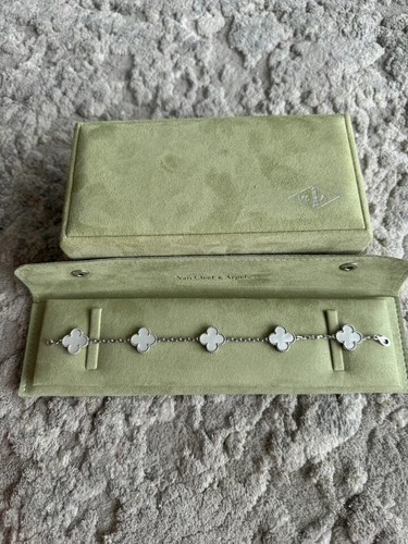 VCA Silver & White Vintage Alhambra Bracelet 5 Motifs Box Set | eBay