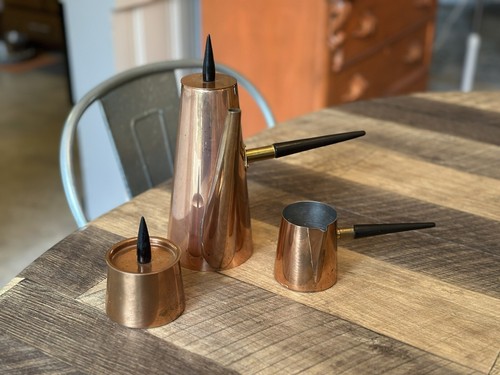 Vintage MCM Duoro Copper & Teak Wood Coffee Set - Made In Portugal - Complete! | eBay