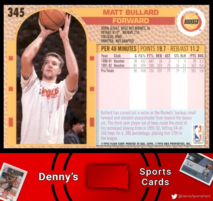 1992 Fleer #345 Matt Bullard Houston Rockets Basketball Card | eBay