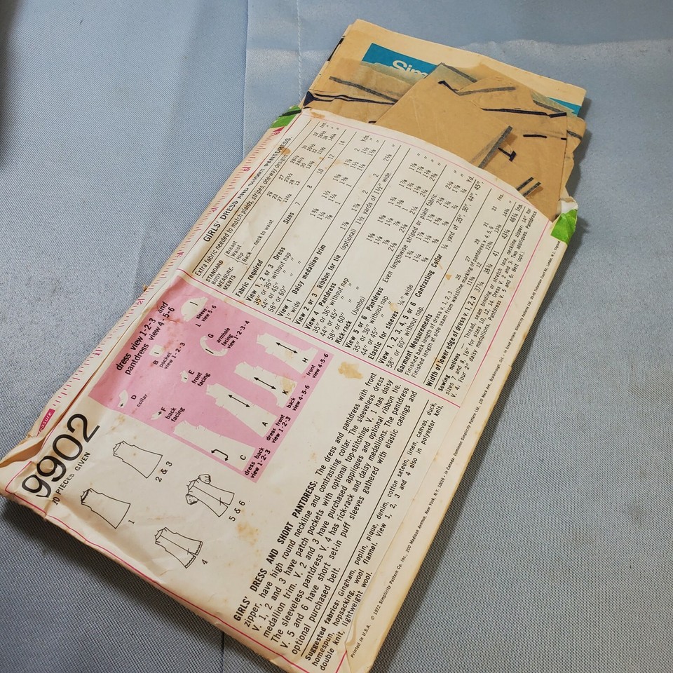 Simplicity Vtg Pattern 9902 Children A-Line Dress Short Romper Front ...