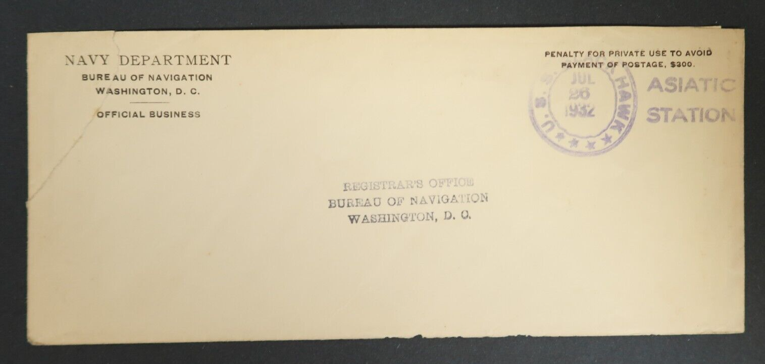 1932 Navy Department Registrar's Office Bureau of Navigation Vintage ...