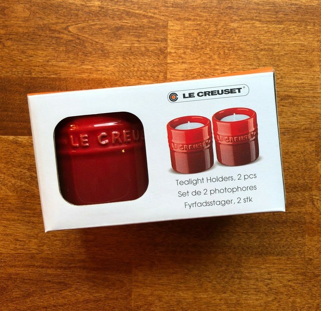 2 Le Creuset Limited Edition Cerise Red Tealight Holders/stoneware for ...