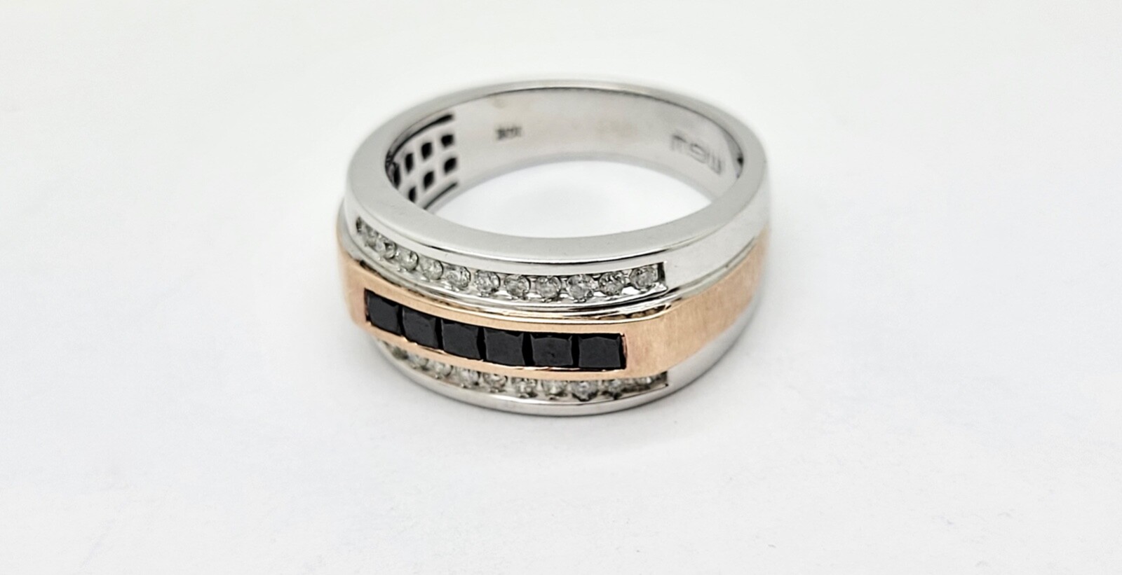 MENS MGW 10K WHITE & YELLOW GOLD 1 CT. DIAMOND & BLACK DIAMOND RING ...