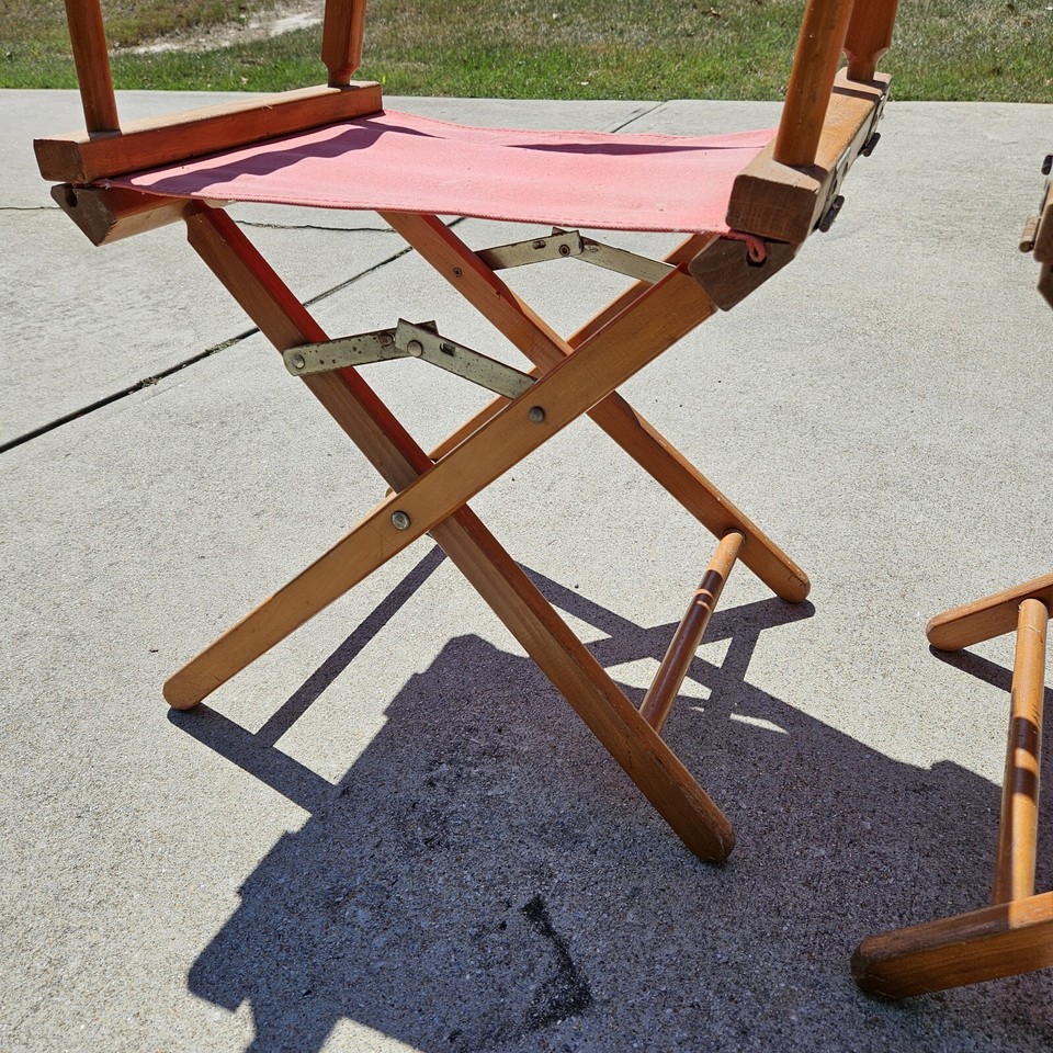 Vintage Wooden Frame Folding Directors Chairs Commander Red | eBay