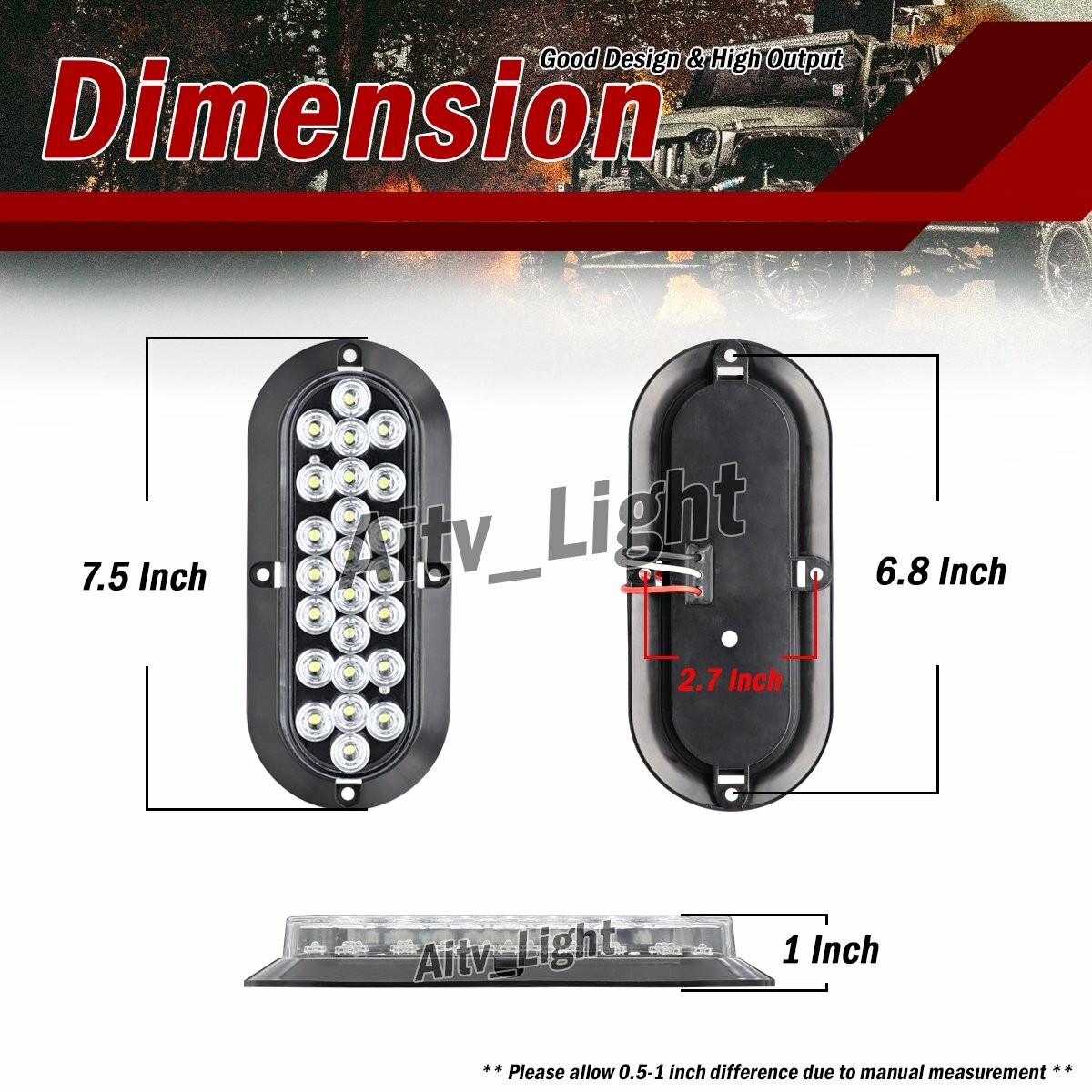 2 x 6" 24 LED White Oval Sealed Reverse Backup Tail Light 12V ATV Dump ...
