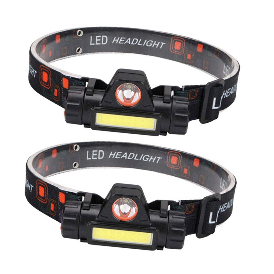 2pcs LED Headlamp USB Rechargeable Magnetic Headlight Torch Bar Head ...